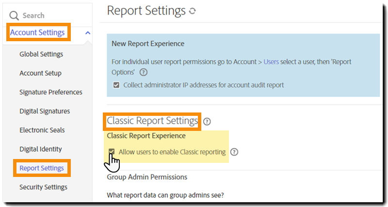 Enable the classic reporting experience